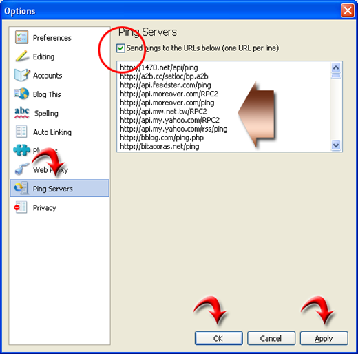 XML-RPC Ping Service List